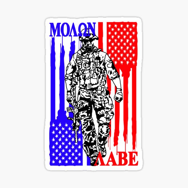 "Molon Labe; Moaon Aabe, USA;" Sticker by StickerApe | Redbubble