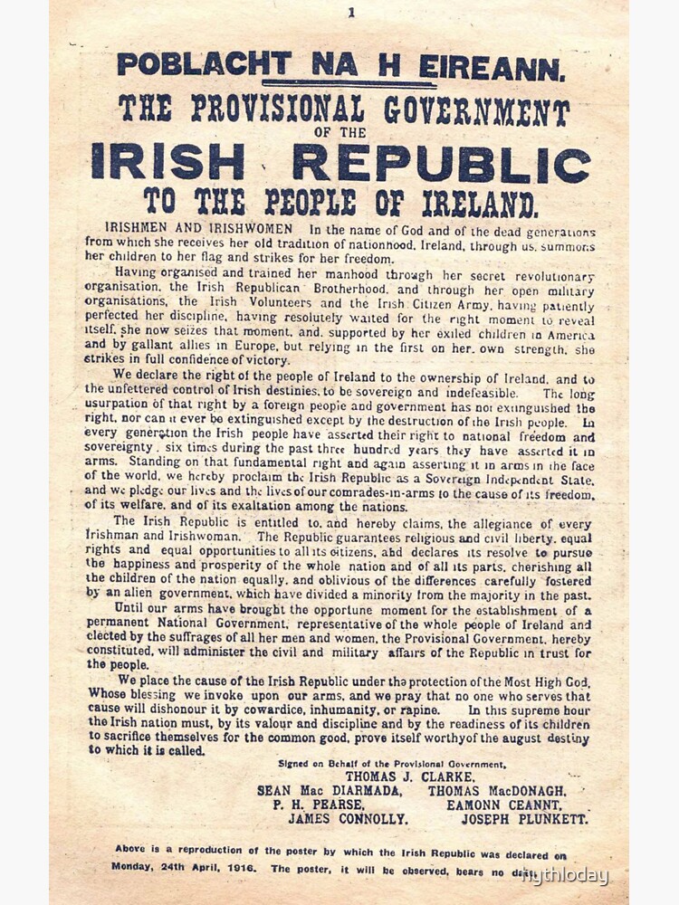 "1916 Irish Proclamation" Sticker for Sale by hythloday | Redbubble