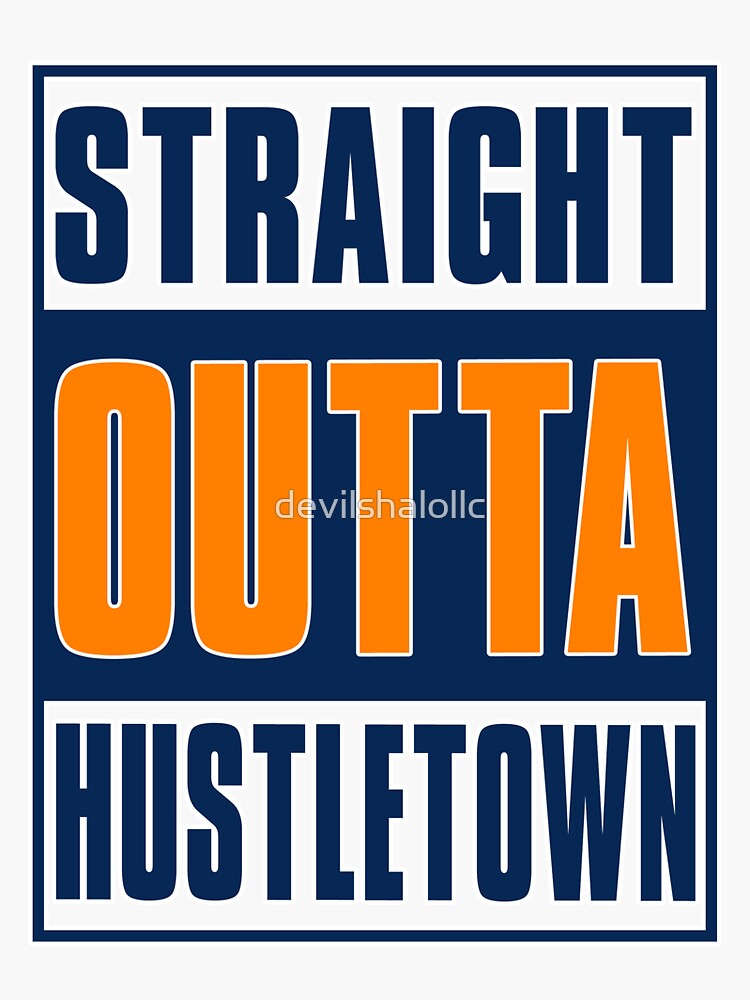 "HUSTLE TOWN" Sticker for Sale by devilshalollc | Redbubble