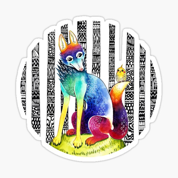 "Rainbow fox watercolor" Sticker by HanKlaArt | Redbubble
