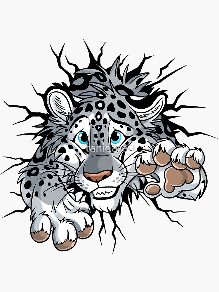 "STUCK Snow Leopard (black cracks)" Sticker by tanidareal | Redbubble