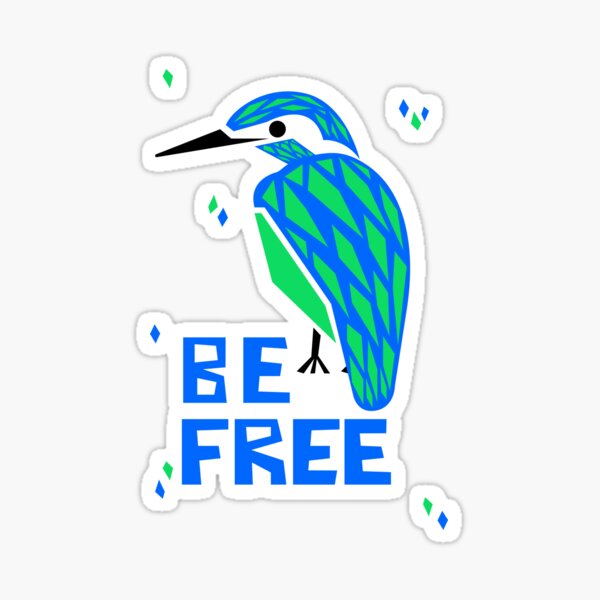 "Be Free Bird Bright Green and Blue illustration Geometric Modern ...