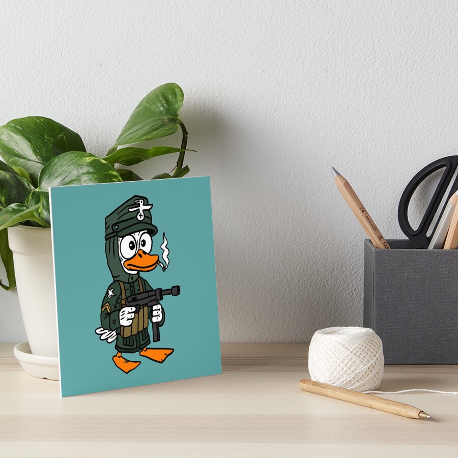 "ww2 german duck. a cute and funny cartoon of a scared duck soldier ...