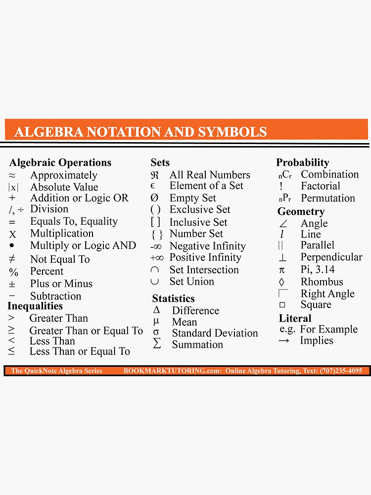 "Algebra One Notation and Symbols: The AlgebraMatrix at Redbubble ...