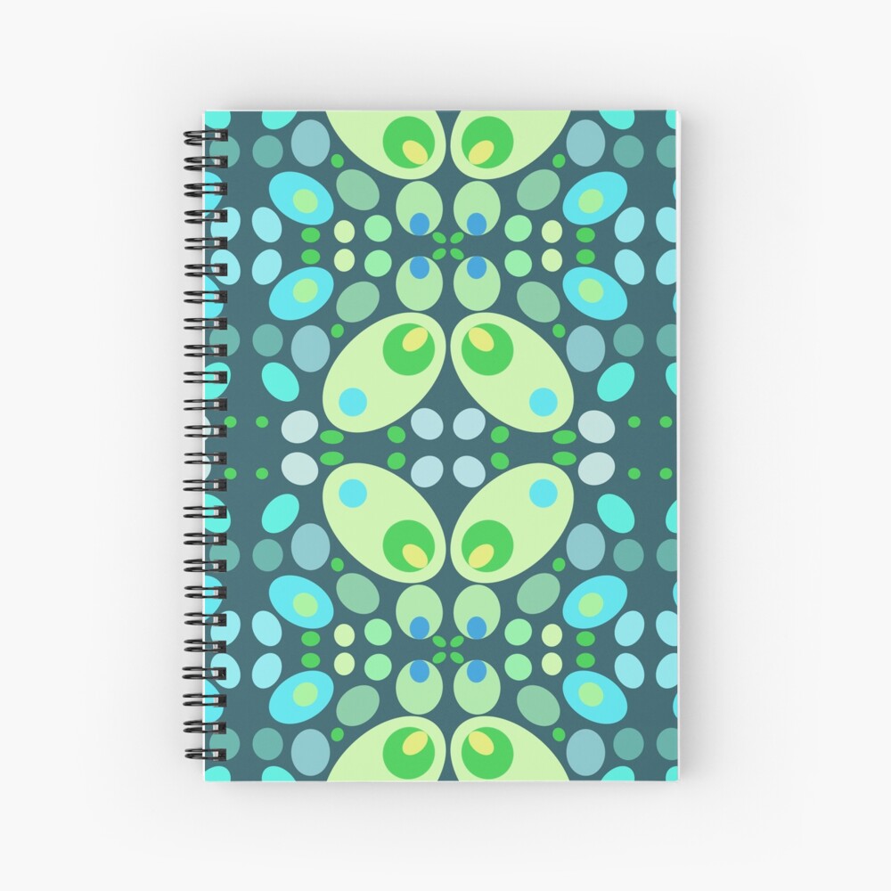 "Funky blue and green retro inspired pattern" Spiral Notebook for Sale ...