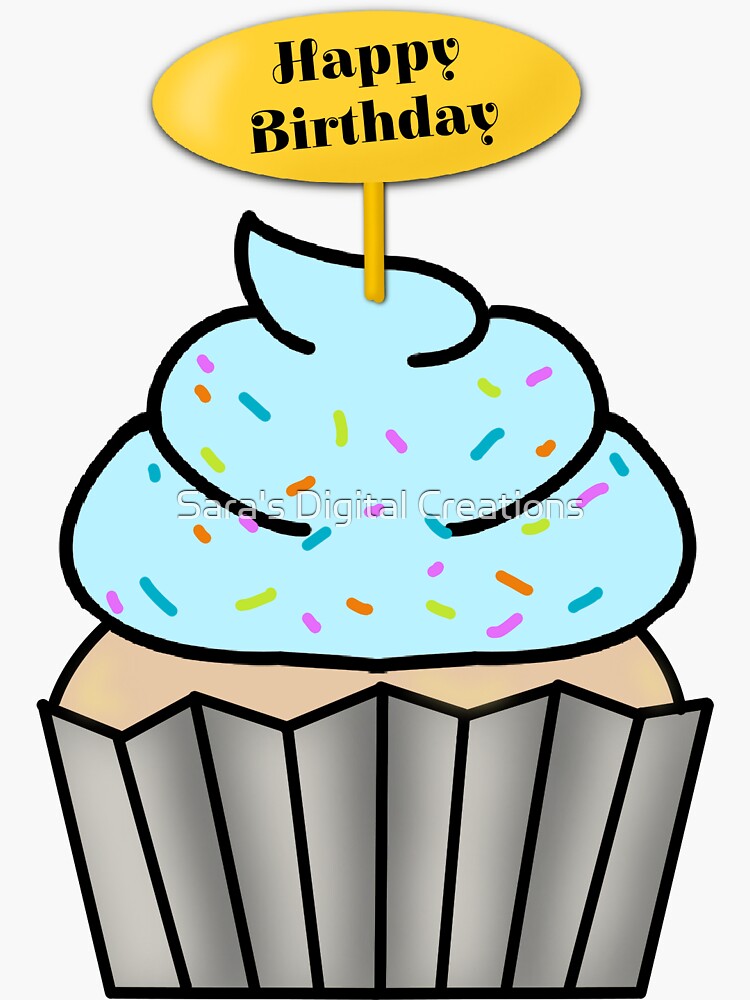 "Blue Happy Birthday Cupcake" Sticker by SarasDC | Redbubble