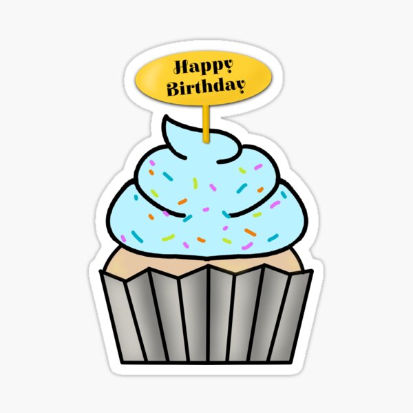 "Blue Happy Birthday Cupcake" Sticker by SarasDC | Redbubble