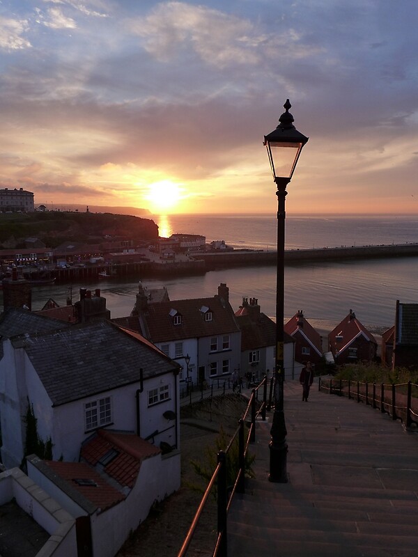 "Whitby at sunset from the Abbey steps" by Anna Myerscough | Redbubble