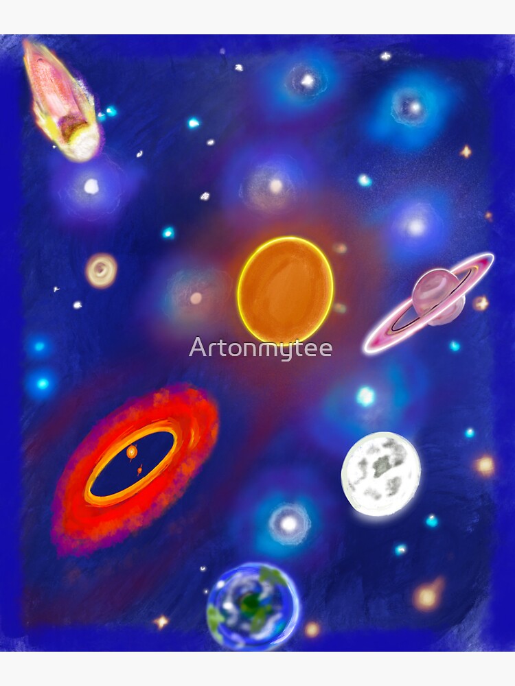 Pegatina «estrellas, planetas, sol, luna, cometa, marte, collage ...
