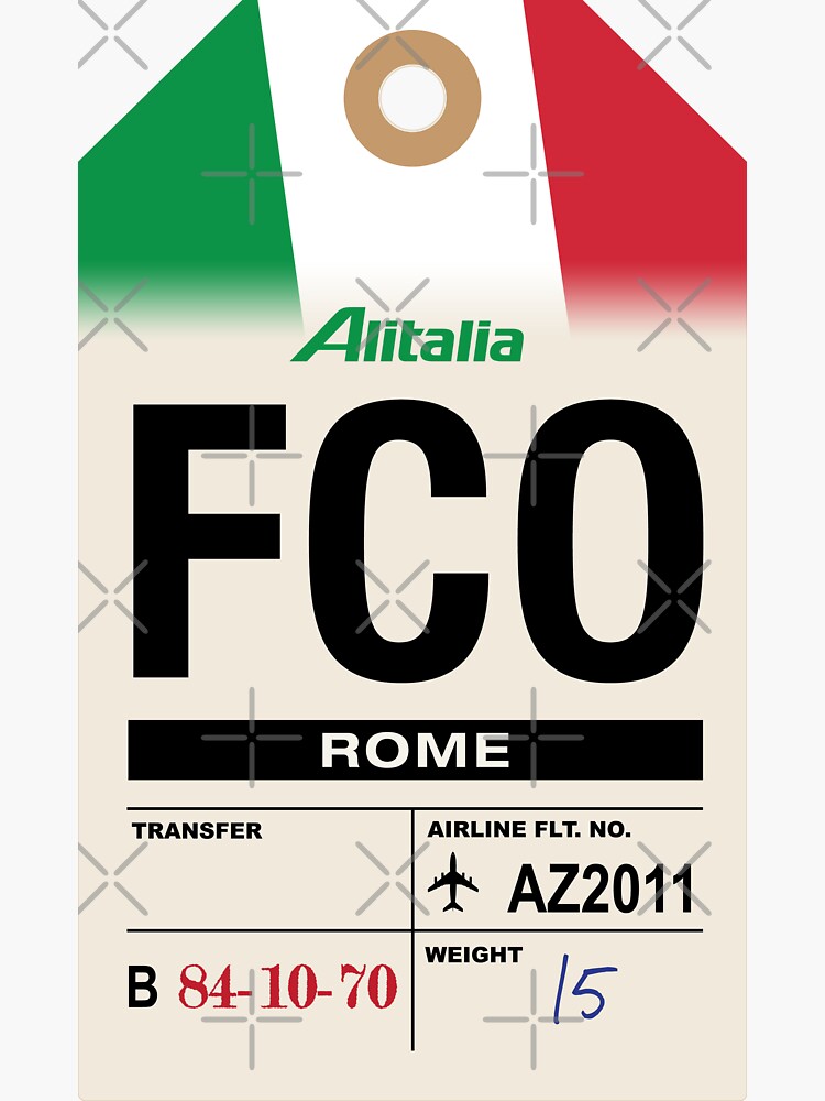 "Rome (FCO) Italy Airline Luggage Tag" Sticker for Sale by ...