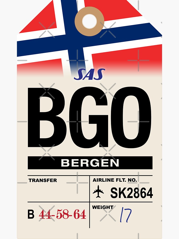 "Bergen (BGO) Norway Airline Luggage Tag" Sticker for Sale by ...