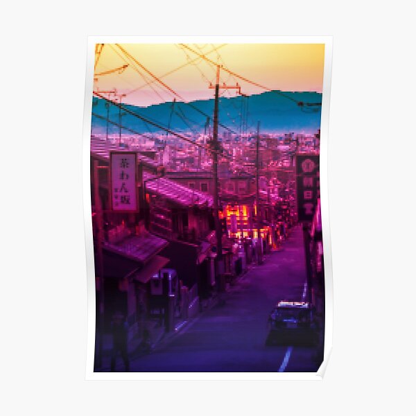 "Japan - Sunset City Aesthetic Pixel Art" Poster for Sale by MinzeTea ...