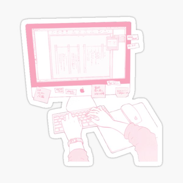 "Pink Manga Computer" Sticker by 45seals | Redbubble