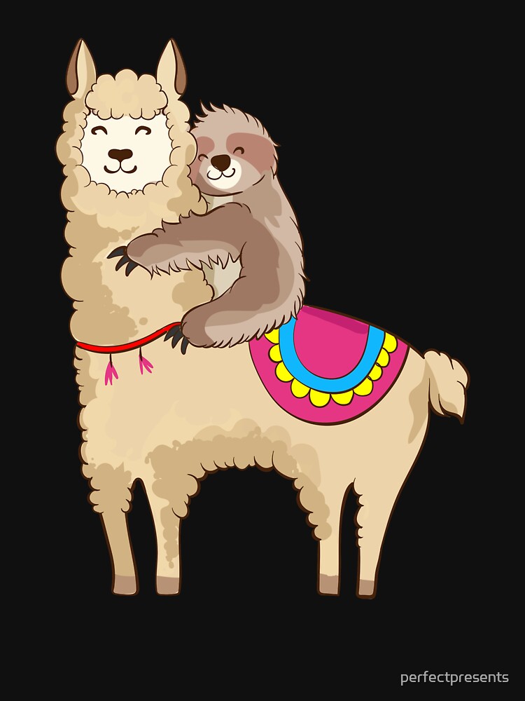 "Sloth Riding Llama Hugging Animal Friends" T-shirt by perfectpresents ...