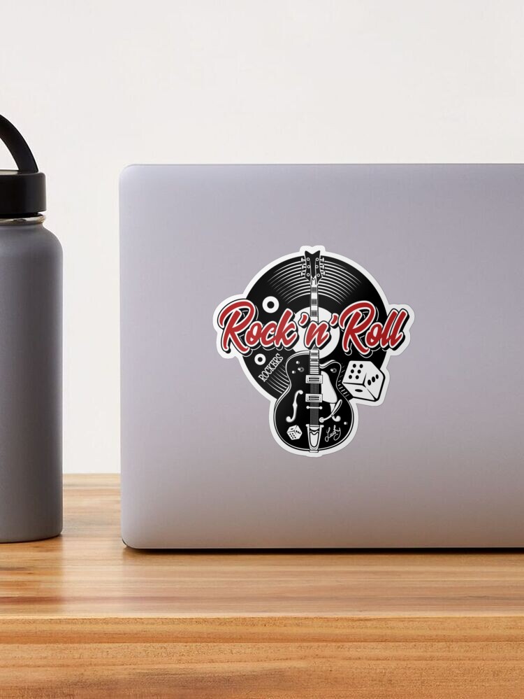Sticker mit "Rockabilly Music Rock'n'Roll Red White und Black Dice ...