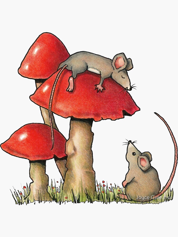 "Two Mice and Red Toadstools, Color Pencil Art, Rodents, Illustration ...