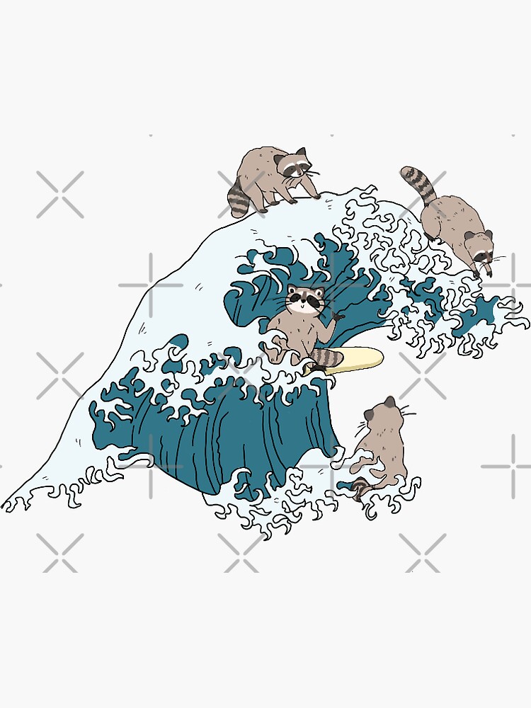 "Surfing raccoons" Sticker for Sale by phantastiqq | Redbubble