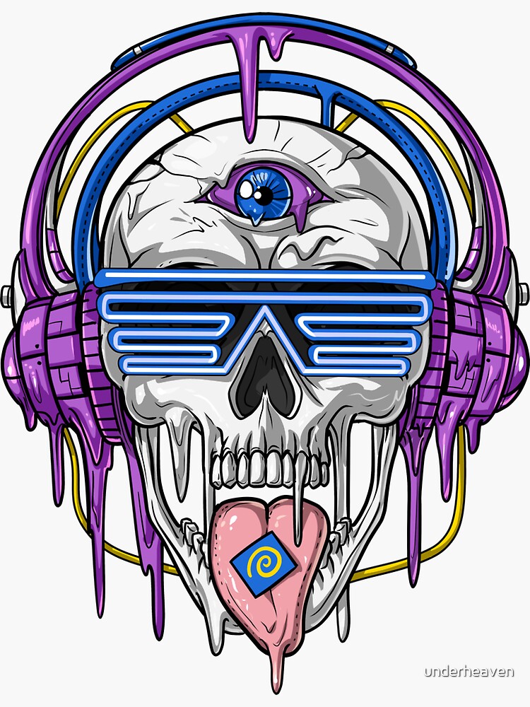 "Psytrance Psychedelic Skull" Sticker for Sale by underheaven | Redbubble