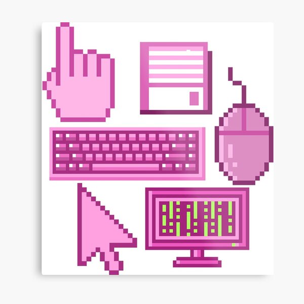 "Pink Vintage Vaporwave PIxel Computer Icons" Metal Print by lucypixels ...