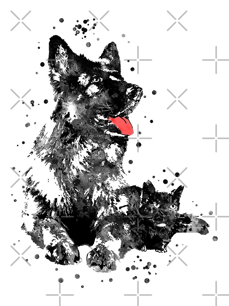 "German Shepherd and cat" Art Print for Sale by Rosaliartbook | Redbubble