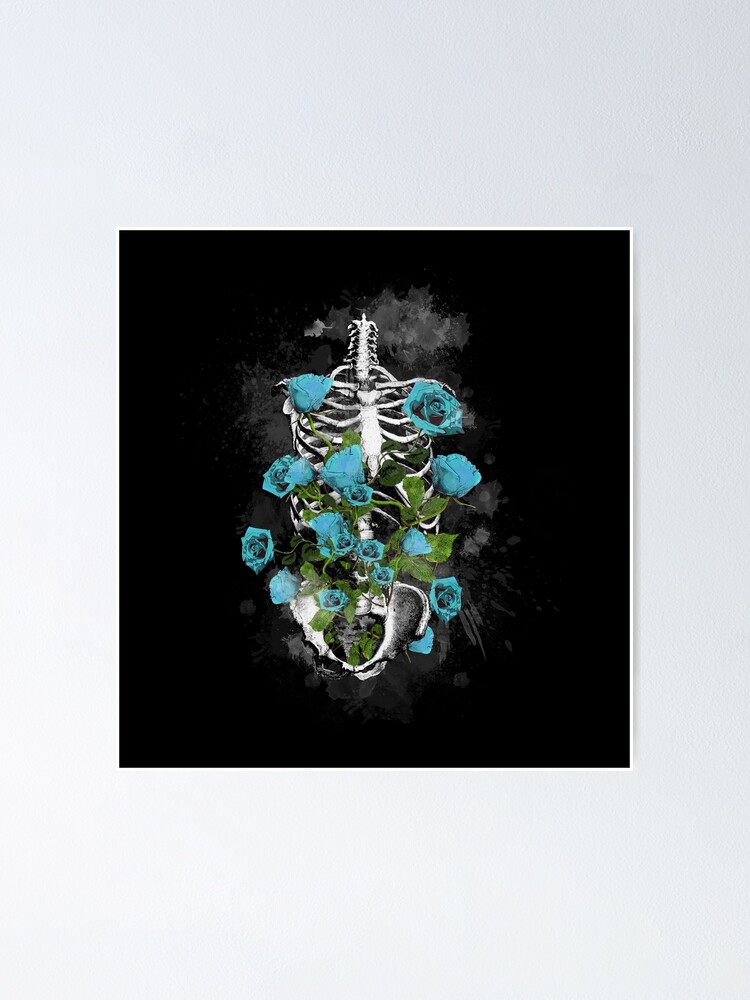 "rib cage, Anatomy, ribcage, skeleton light blue roses" Poster by ...