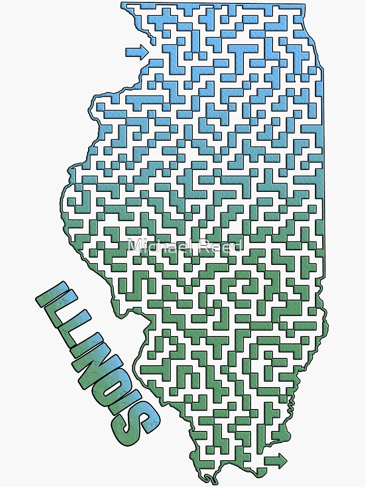 "Illinois State Outline Maze & Labyrinth T-Shirt" Sticker by gorff ...