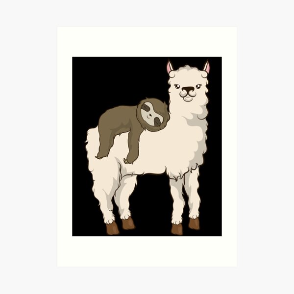 "Sloth Riding Llama Adorable Fluffy Lama & Sloth" Art Print for Sale by ...