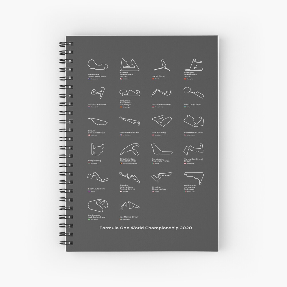 "Formula One Circuits 2020" Spiral Notebook by leancircuit | Redbubble