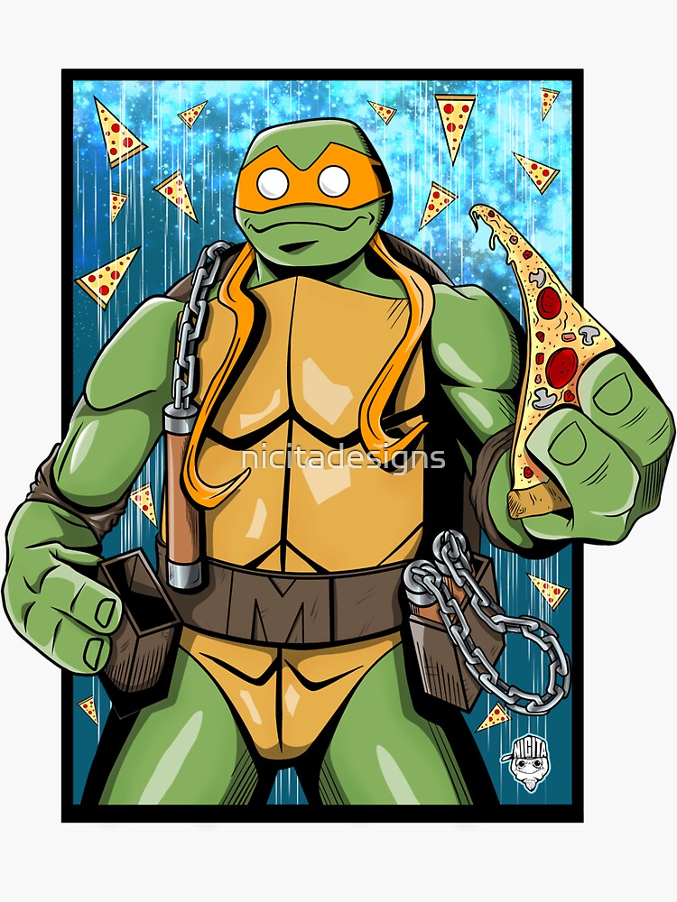 "Raining Ninja Pizza" Sticker by nicitadesigns | Redbubble