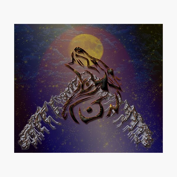 "Full scene Tribal Howling Wolf" Photographic Print by Candi-Designs ...