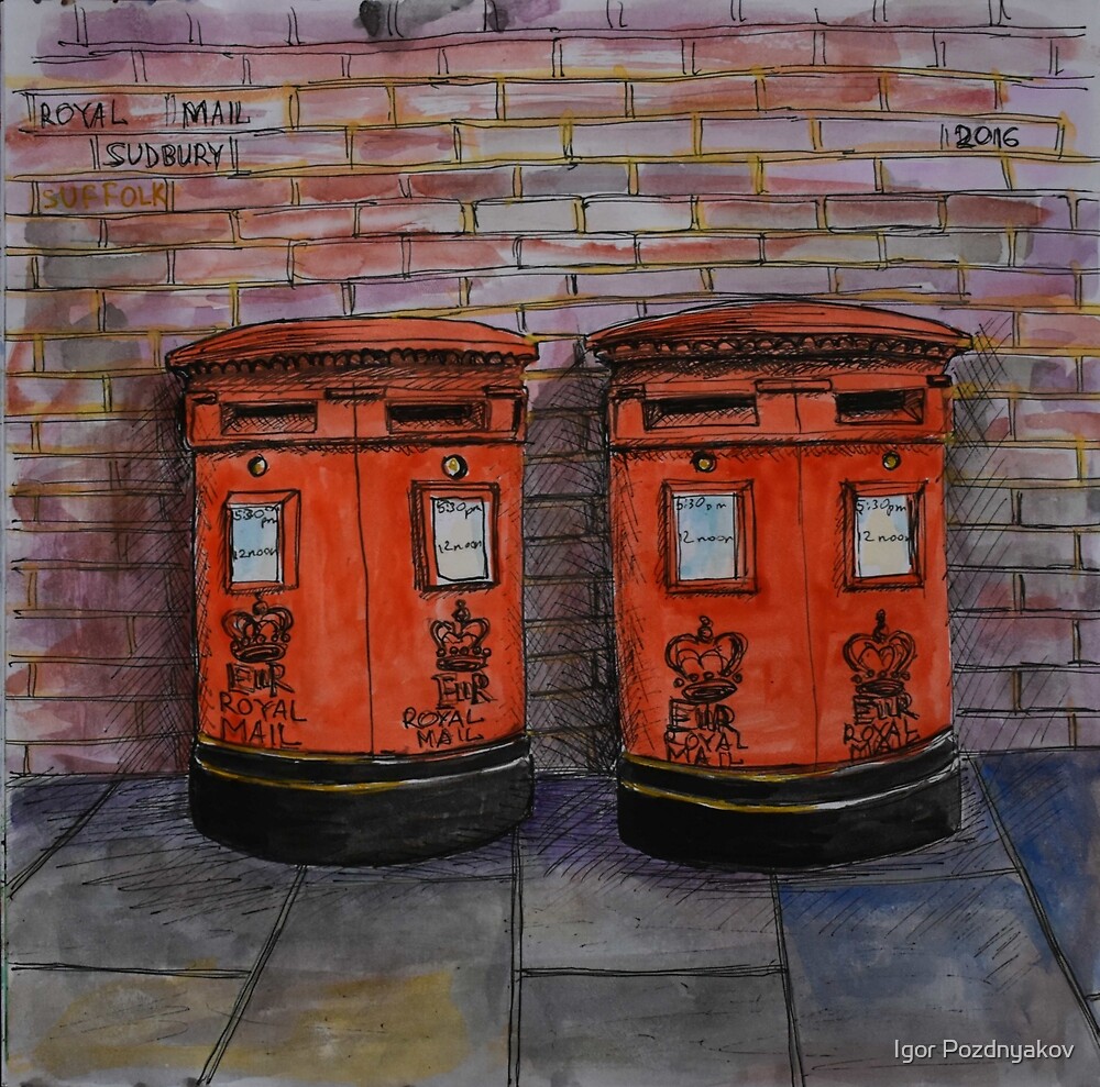 "Watercolor Sketch - Mailboxes in Sudbury, Suffolk" by Igor Pozdnyakov ...