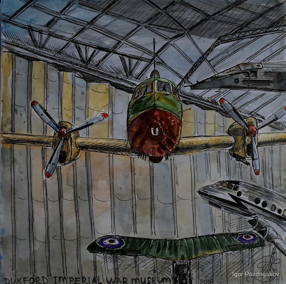 "Watercolor Sketch - planes at Duxford Imperial War Museum" by Igor ...
