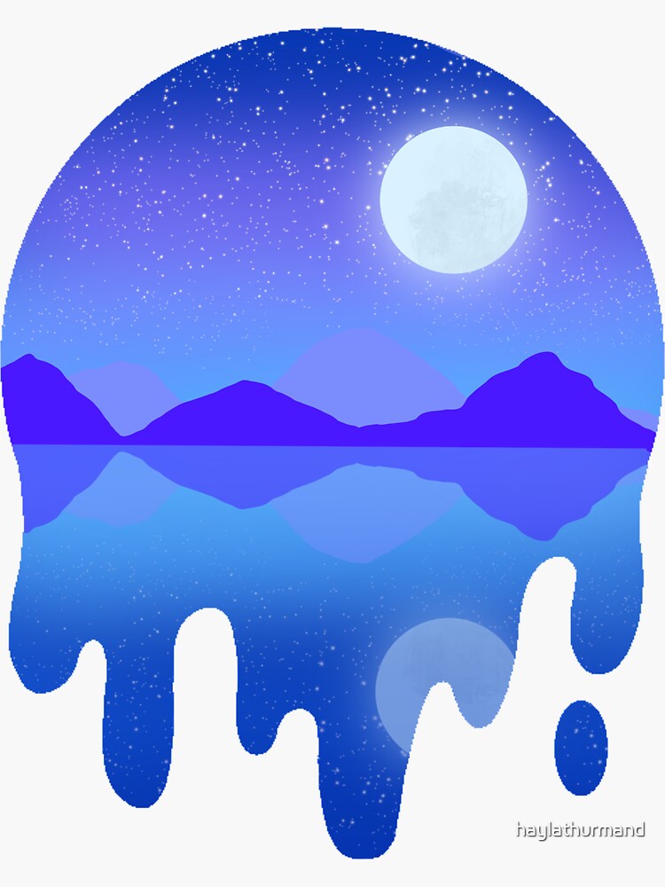 "Blue Night Sky Reflection Moon Drip Sticker" Sticker by haylathurmand ...