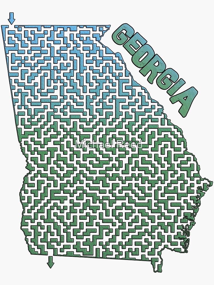 "Georgia State Outline Maze & Labyrinth" Sticker by gorff | Redbubble