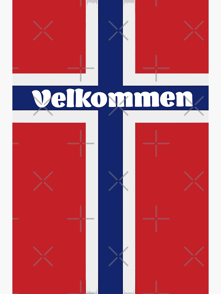 "Velkommen: Norwegian for Welcome on the Flag of Norway" Sticker for ...