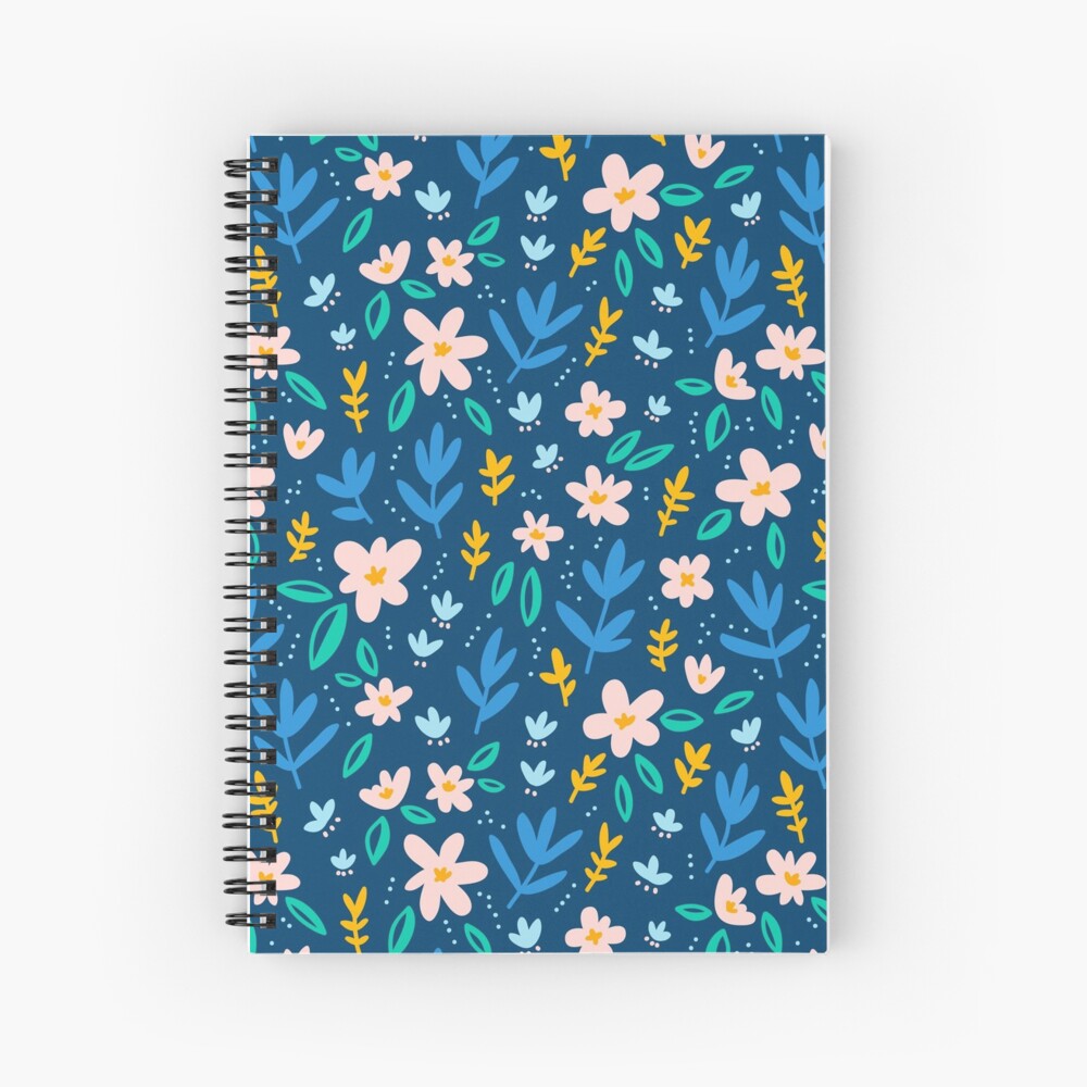 "Colorful flowers on deep blue background " Spiral Notebook for Sale by ...