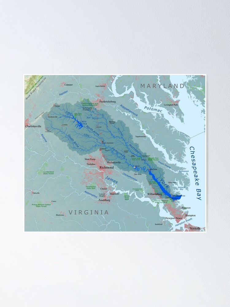 "York River Watershed Map" Poster for Sale by kmusser | Redbubble