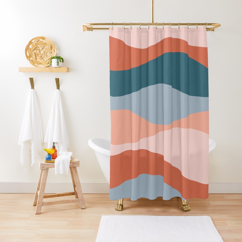 "Smooth Waves in Blue and Salmon - Soothing Abstract Stripe Pattern ...