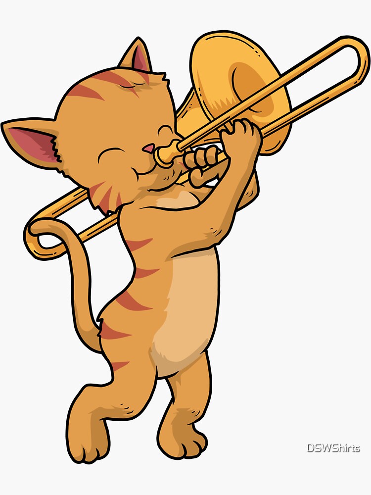 "Cat Trombone Gift Cat Jazz Music Marching Band Trombone" Sticker for ...