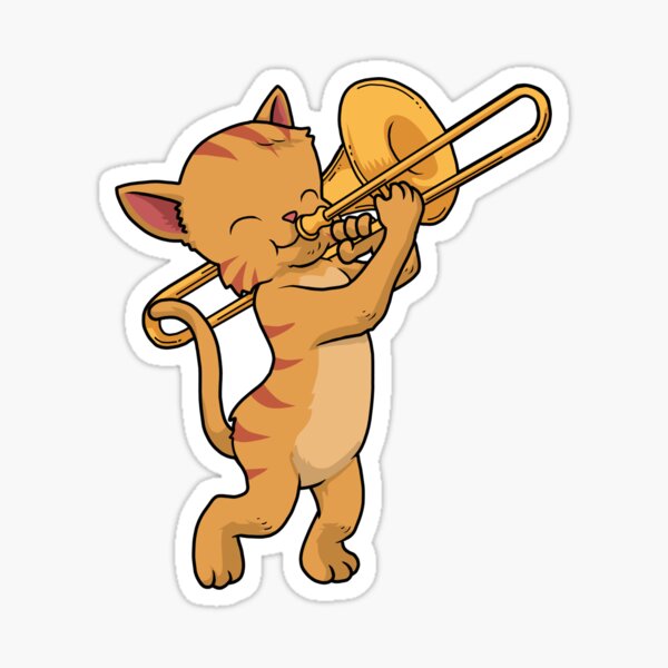 "Cat Trombone Gift Cat Jazz Music Marching Band Trombone" Sticker for ...