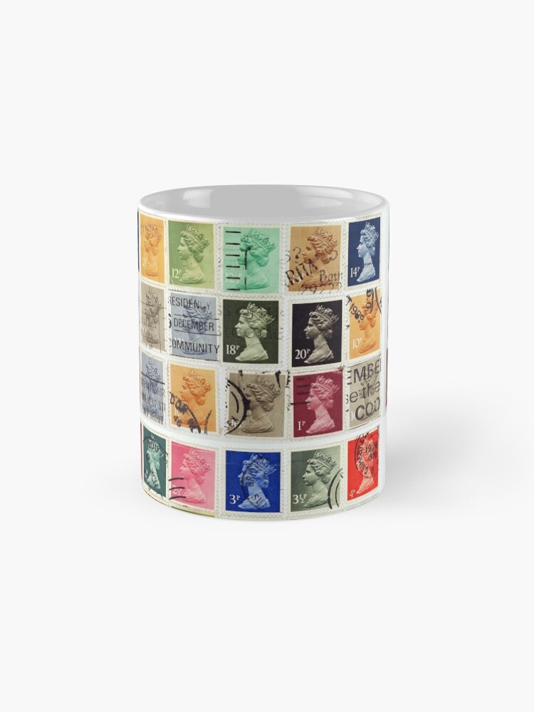"British postage stamps with a Queen Elizabeth profile." Coffee Mug for ...