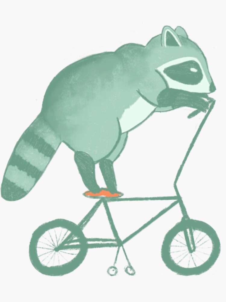 Pegatina Goofy Raccoon En Una Bicicleta Rápida De Juniperink Redbubble