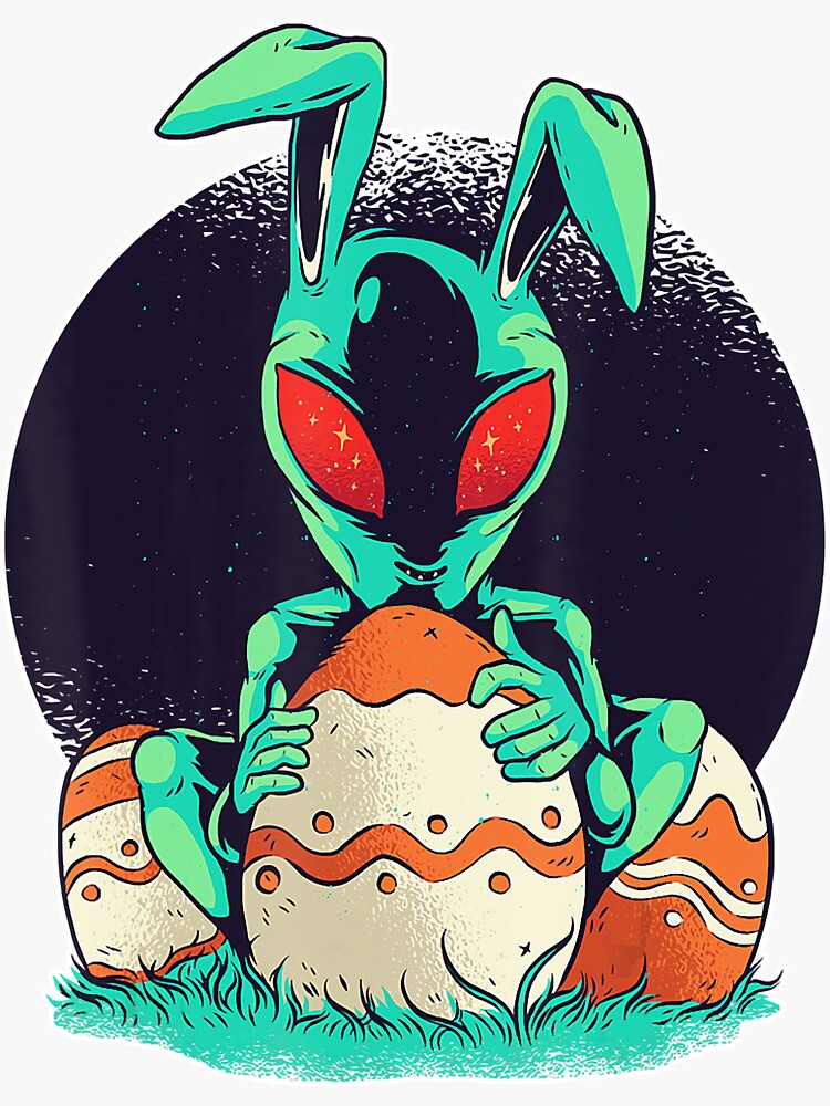 "Easter Alien Ufo Bunny Egg Hunting" Sticker by WanitaDesign | Redbubble