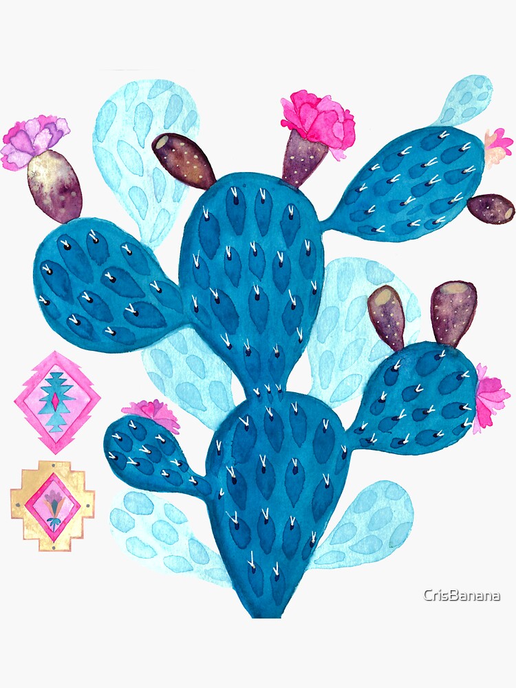 Pegatina «Cactus mexicano acuarela con flores populares azulejos ...