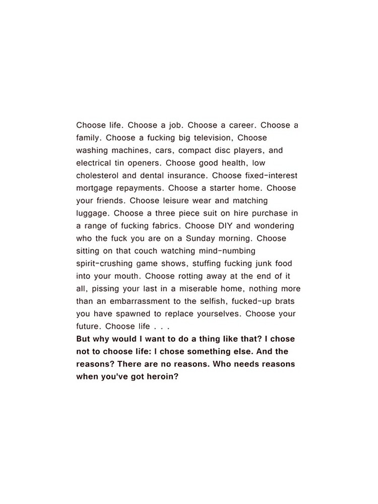 "Transpotting Monologue Renton's speech Choose Life" iPhone Case for ...