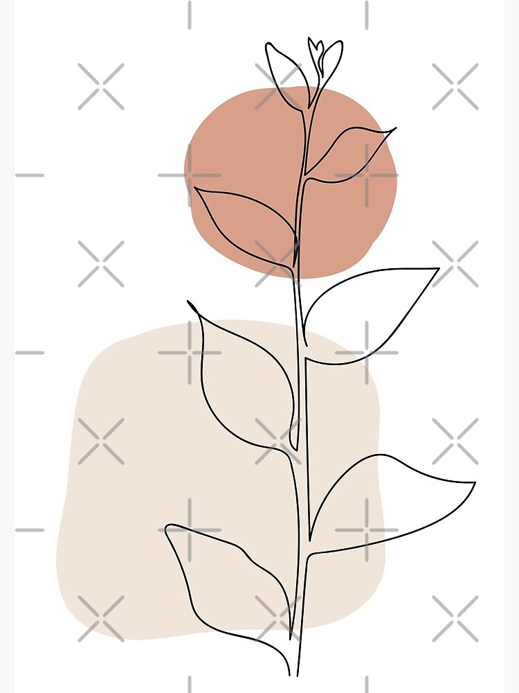 "Sun and Leaves - Modern Minimal Line Drawing Botanical Line Art Mid ...