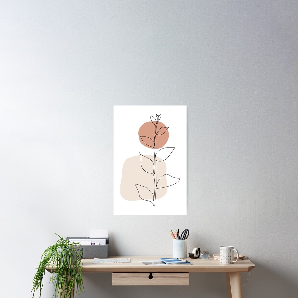 "Sun and Leaves - Modern Minimal Line Drawing Botanical Line Art Mid ...