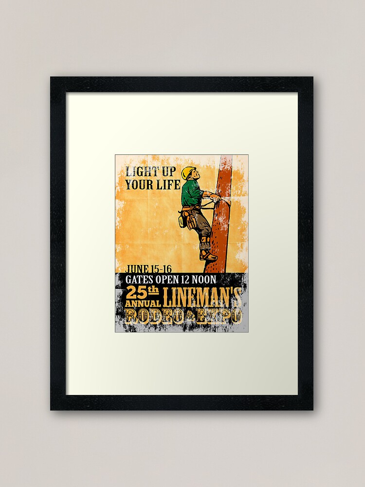 "power lineman rodeo expo vintage poster" Framed Art Print for Sale by ...