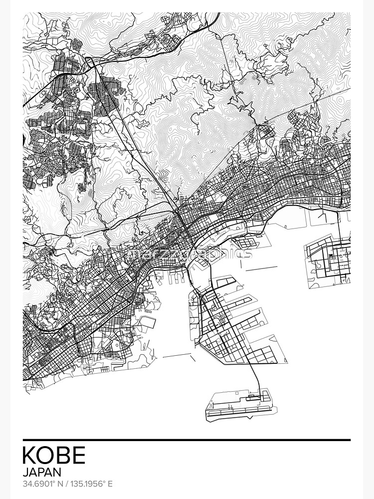 "Kobe map poster print wall art, Japan gift printable, Home and Nursery ...
