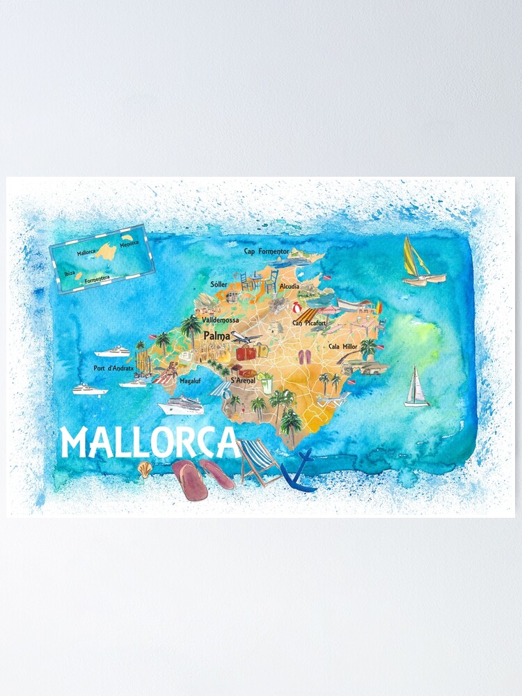"Mallorca Spain Illustrated Map with Landmarks and Highlights " Poster ...